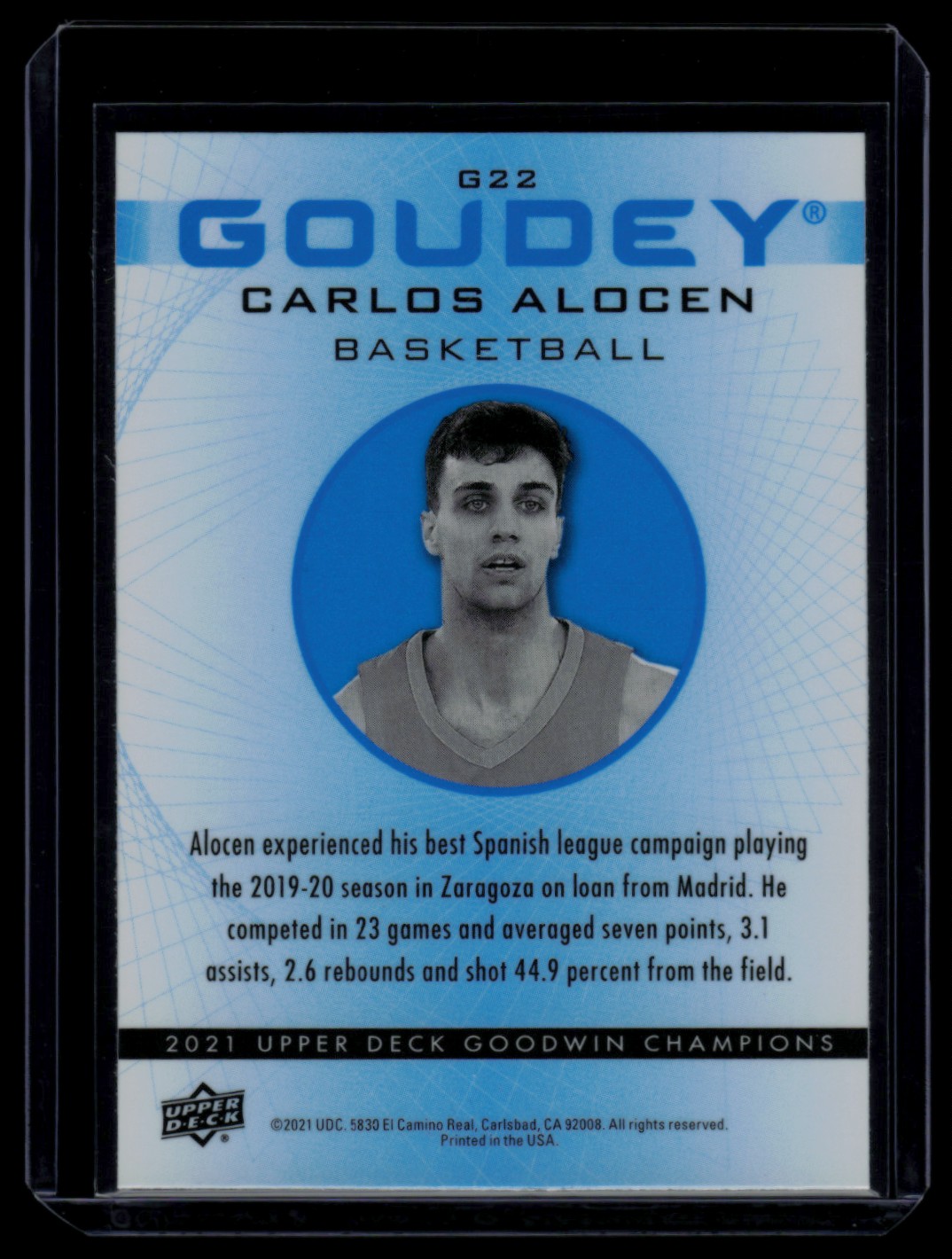 2021 Upper Deck Platinum Goudey Blue CARLOS ALOCEN #G22 on Kronozio