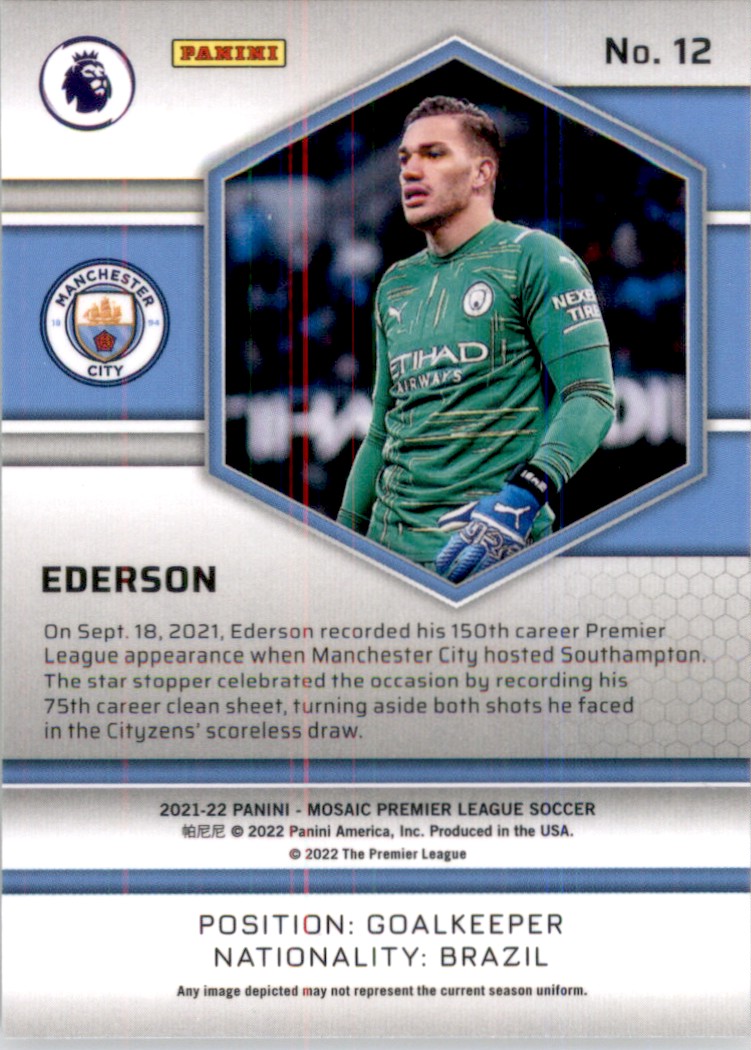 2021 Panini Mosaic English Premier League Ederson #12 on Kronozio