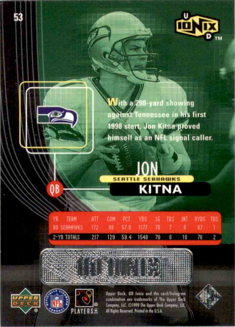 1999 UD Ionix Jon Kitna #53 on Kronozio