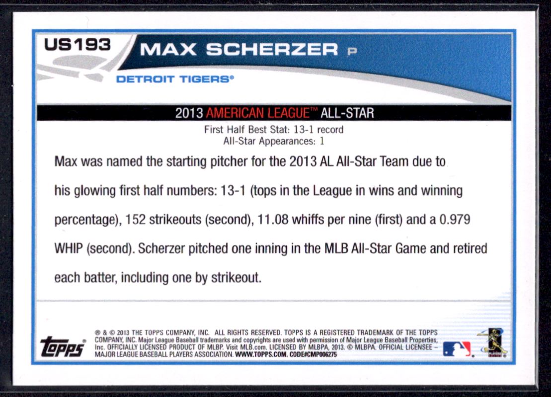 2013 Topps Update Max Scherzer #US193 on Kronozio