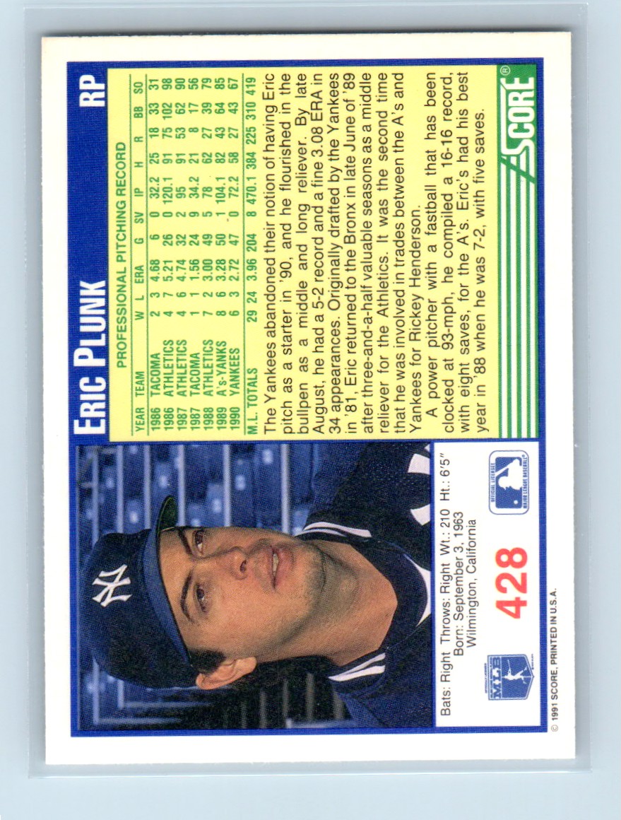 1991 Score - #428 Eric Plunk for sale online | eBay
