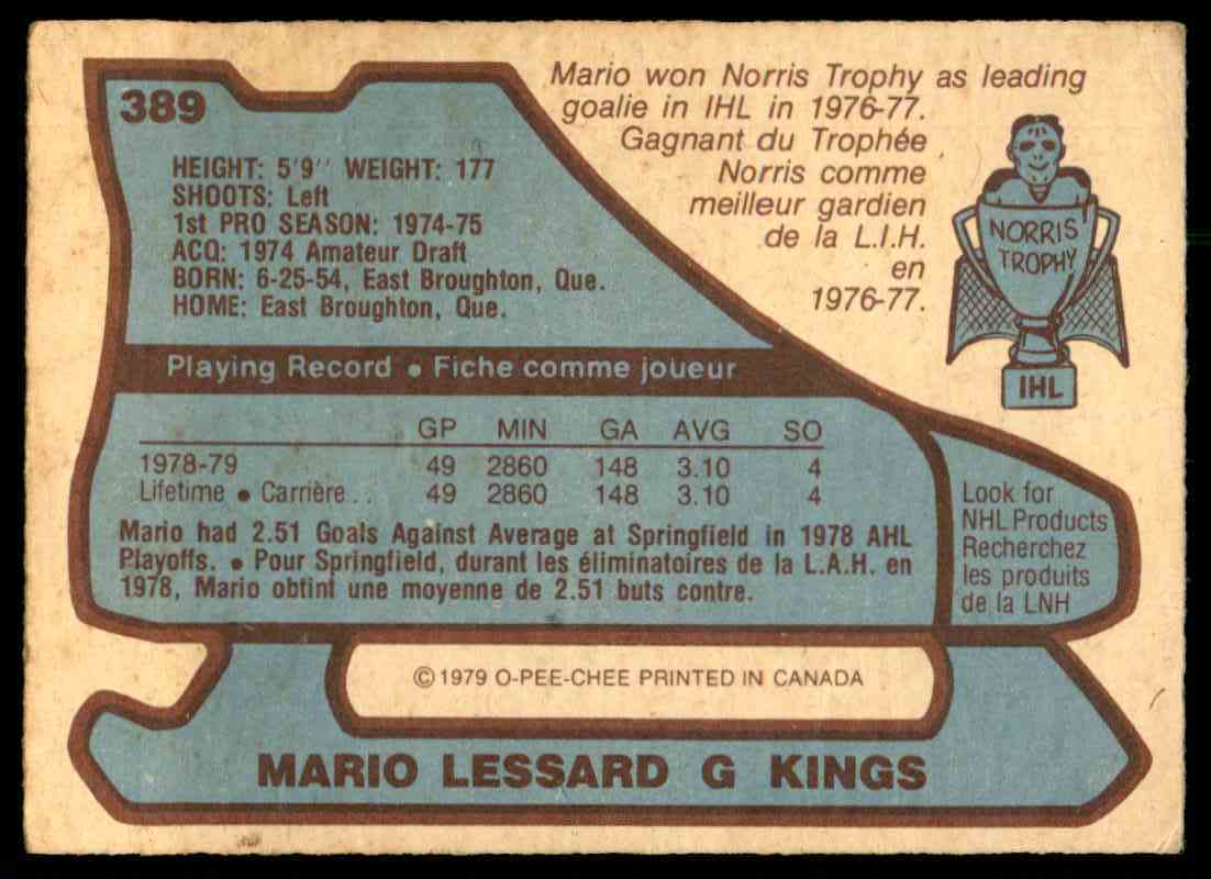 1979-80 O-Pee-Chee Mario Lessard #389 on Kronozio