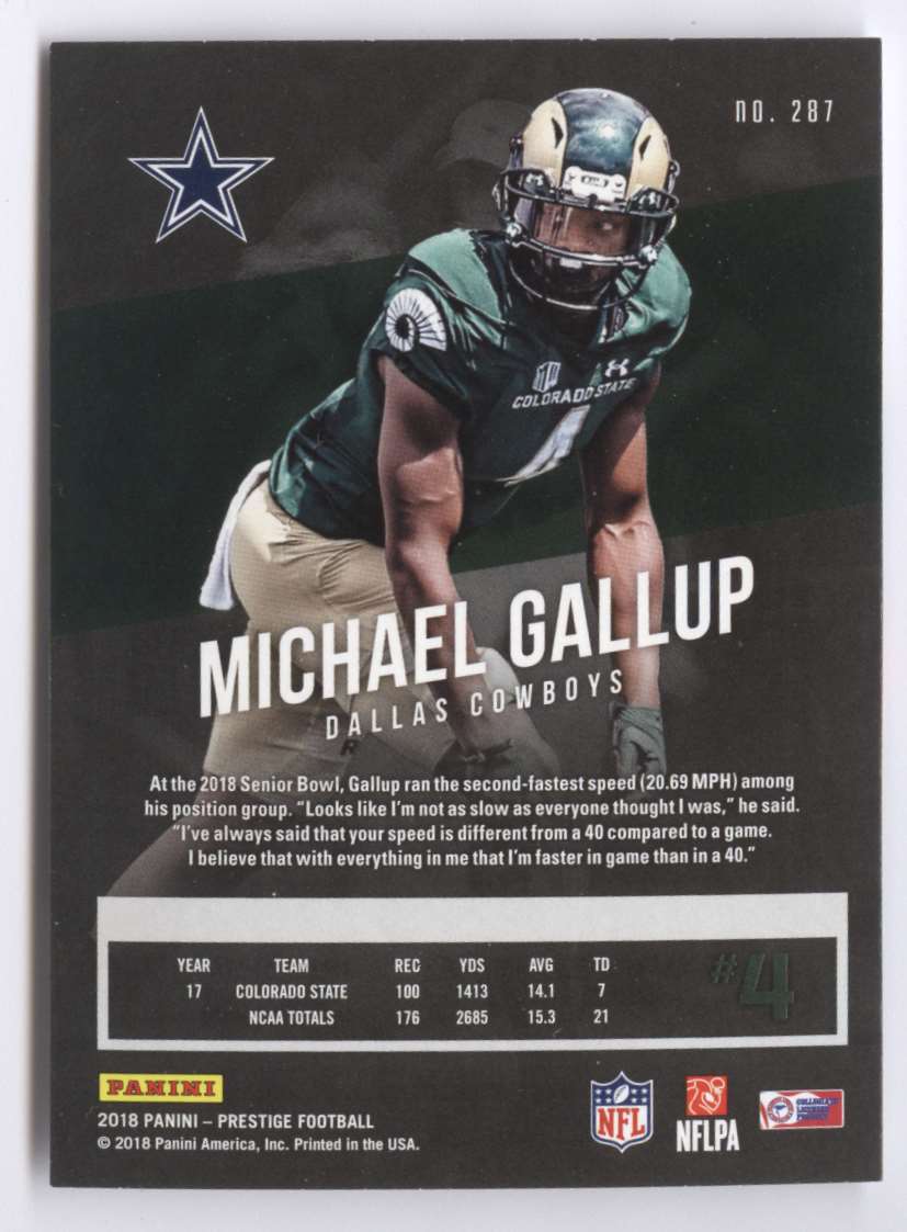 2018 Panini Prestige Michael Gallup #287 on Kronozio