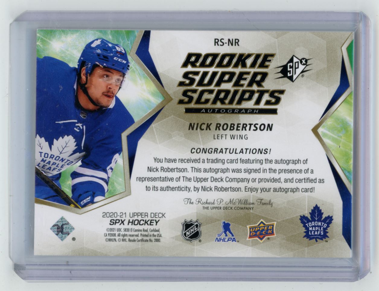 2020-21 SPx Rookie Super Scripts Auto Gold Nick Robertson #RS-NR on ...