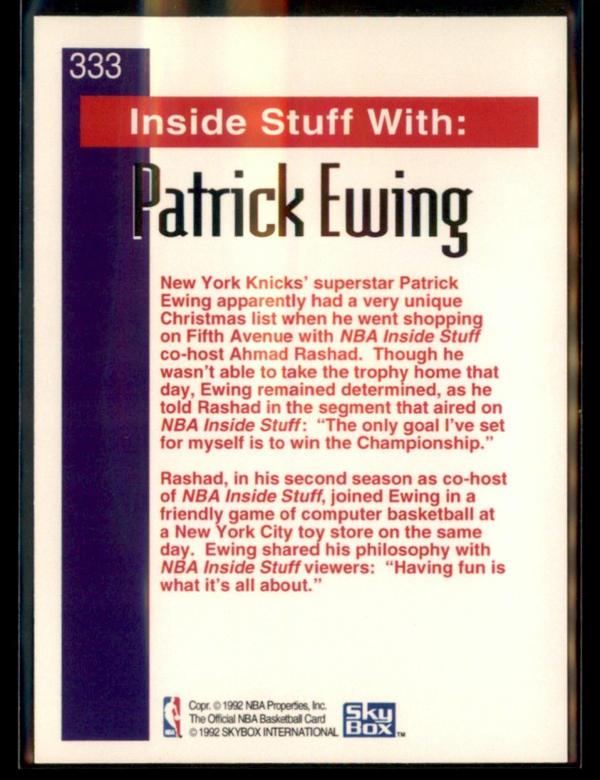 1992-93 Hoops Patrick Ewing #333 on Kronozio
