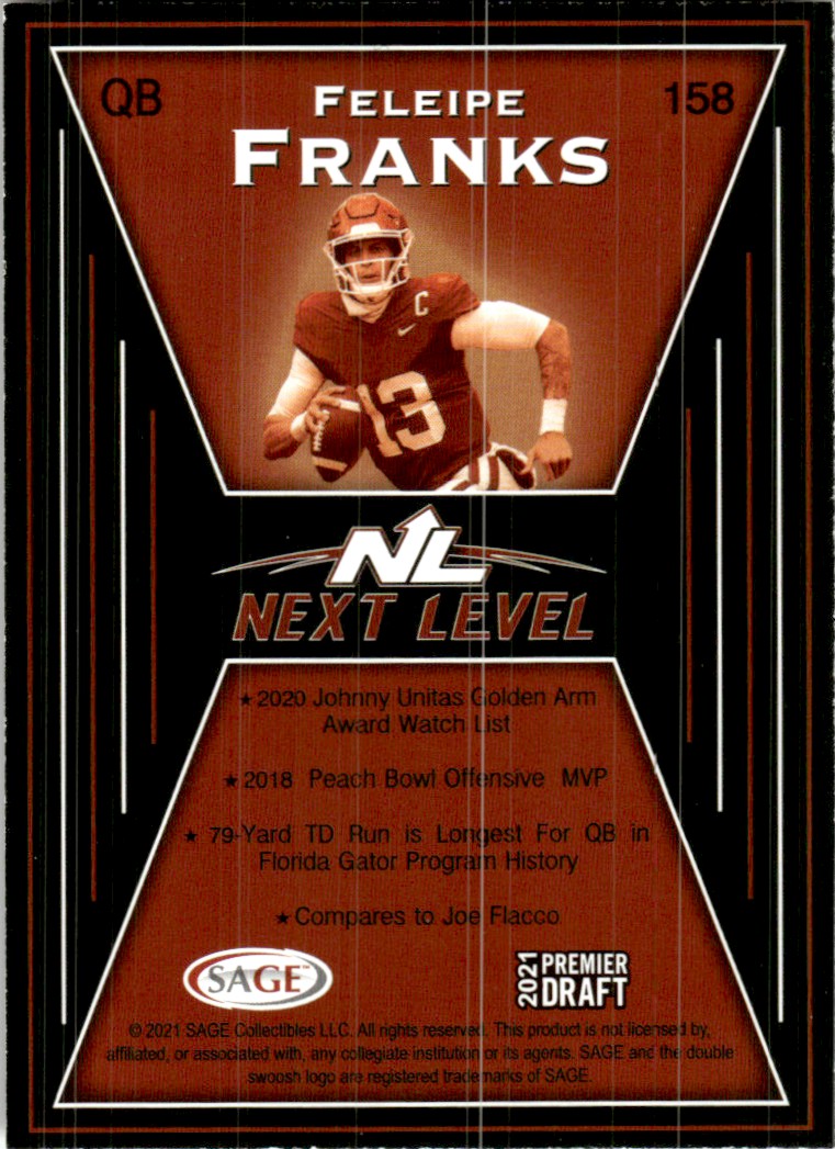 2021 SAGE Premier Draft Next Level Feleipe Franks #158 on Kronozio