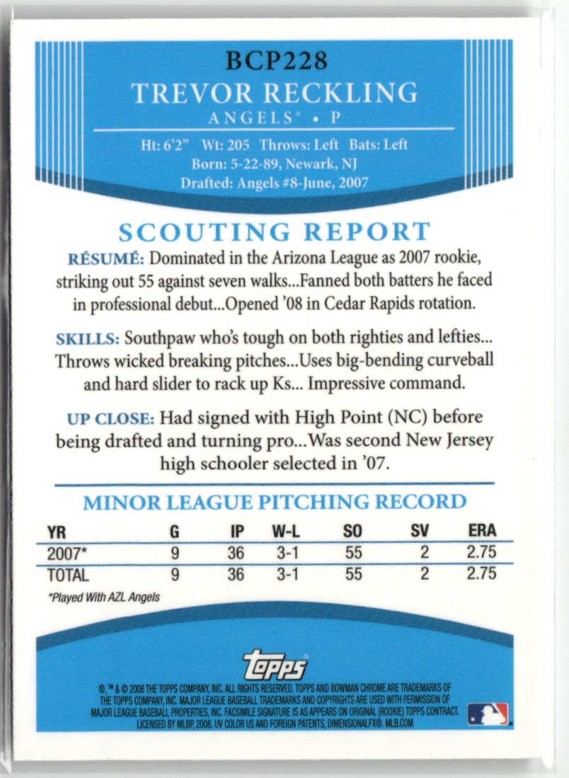 2008 Bowman Chrome Prospects Robert Fish #BCP142 on Kronozio