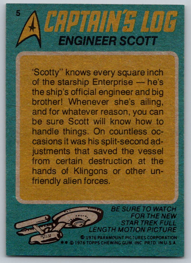 1976 Topps Star Trek Engineer Scott #5 on Kronozio