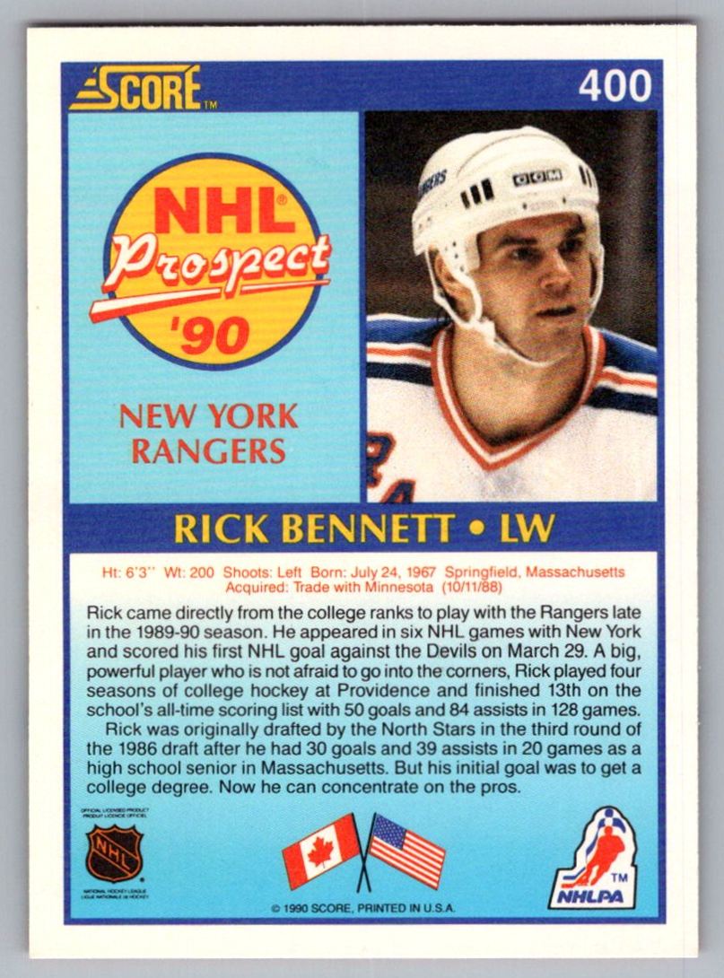 1990-91 Score Rick Bennett #400 on Kronozio