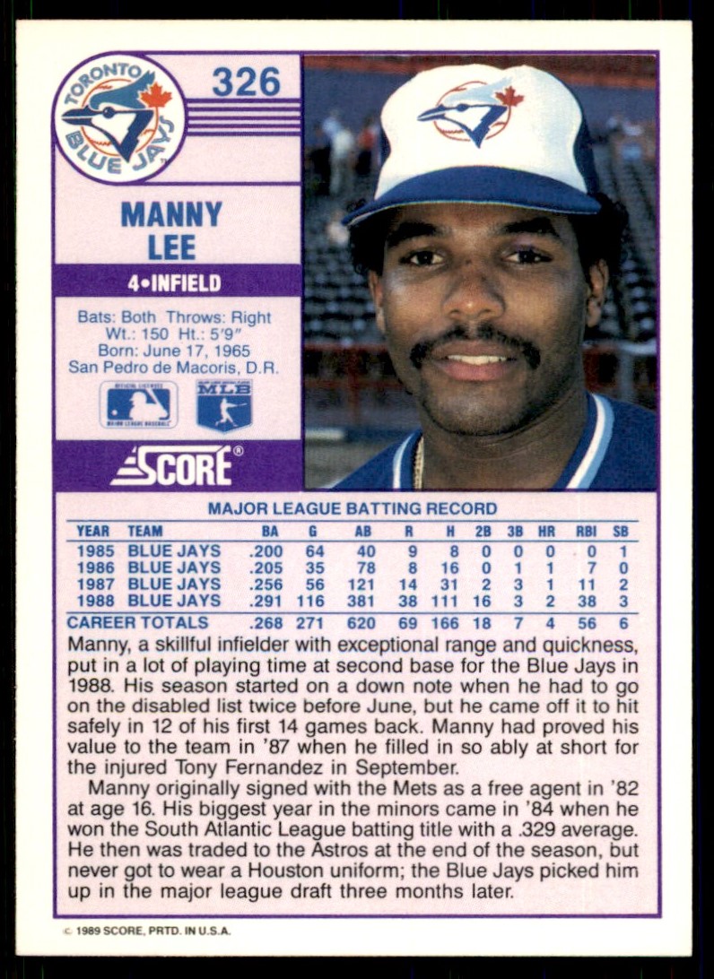 1989 Score Manny Lee #326 on Kronozio