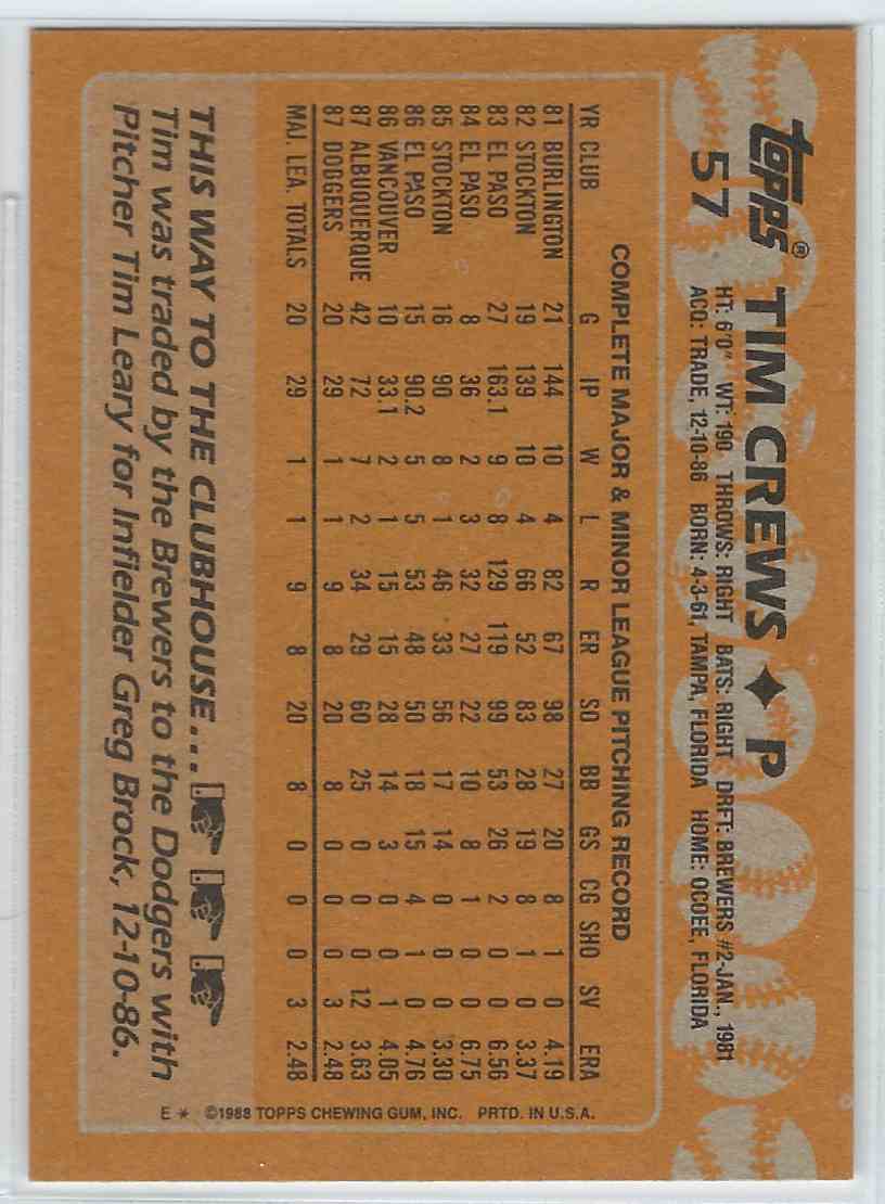 1988 Topps Tim Crews #57 on Kronozio