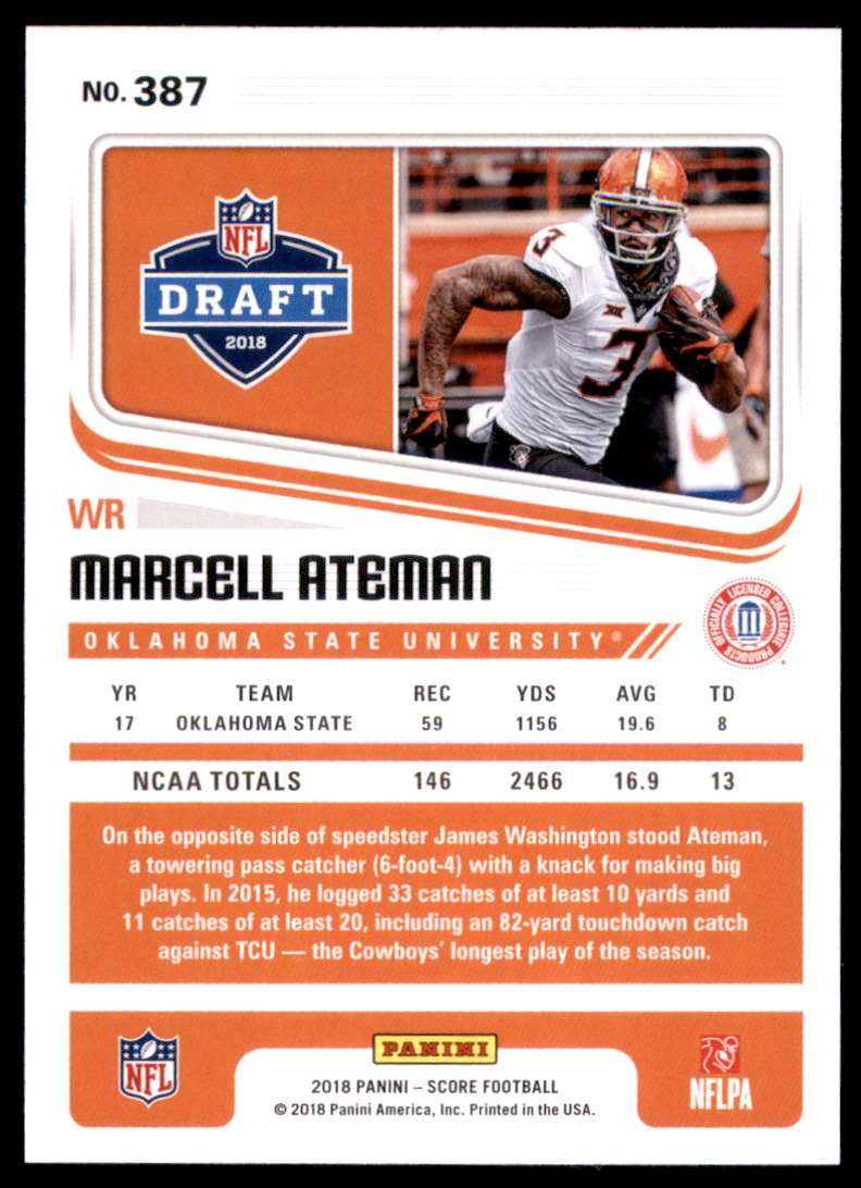 2018 Score Football Cards Marcell Ateman #387 on Kronozio