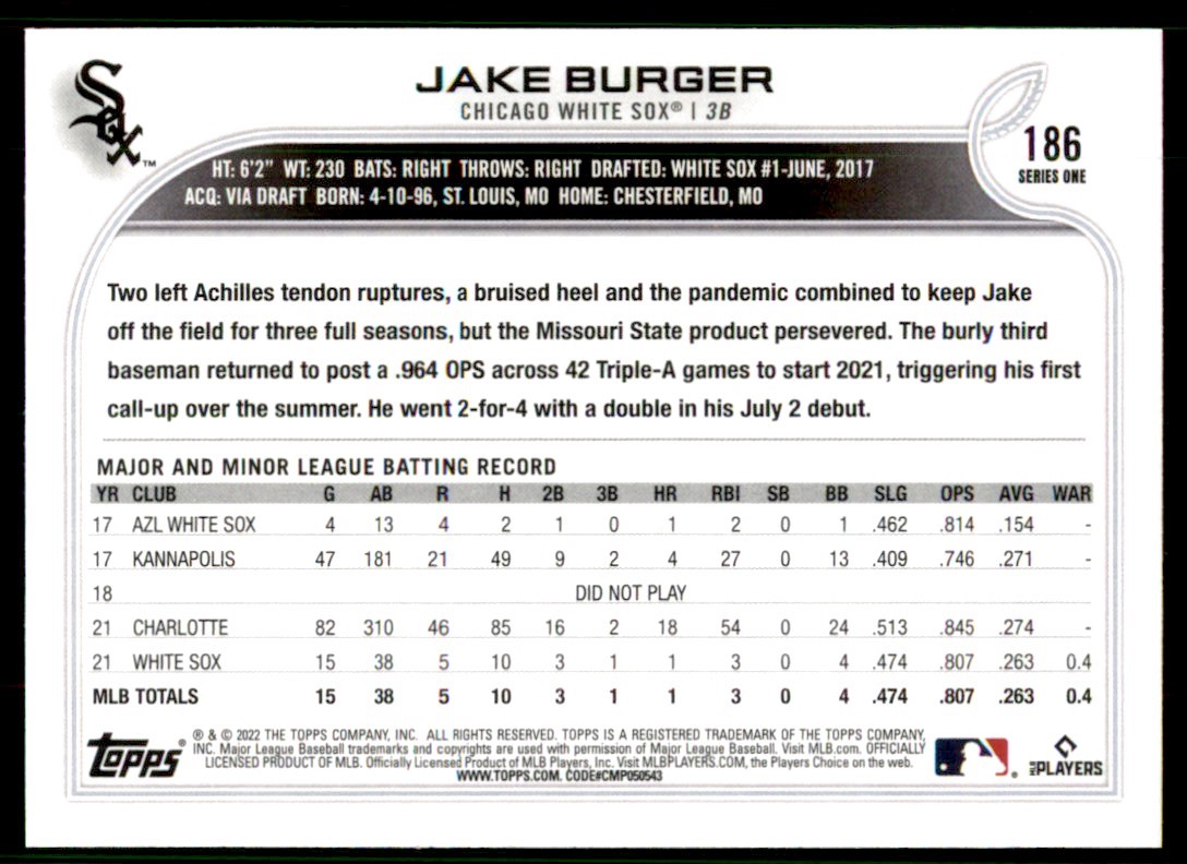 2022 Topps Series 1 Jake Burger #186 on Kronozio