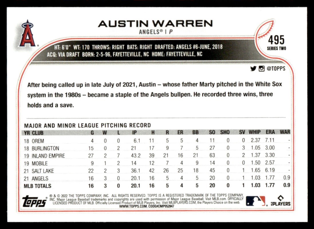 2022 Topps Austin Warren #495 on Kronozio