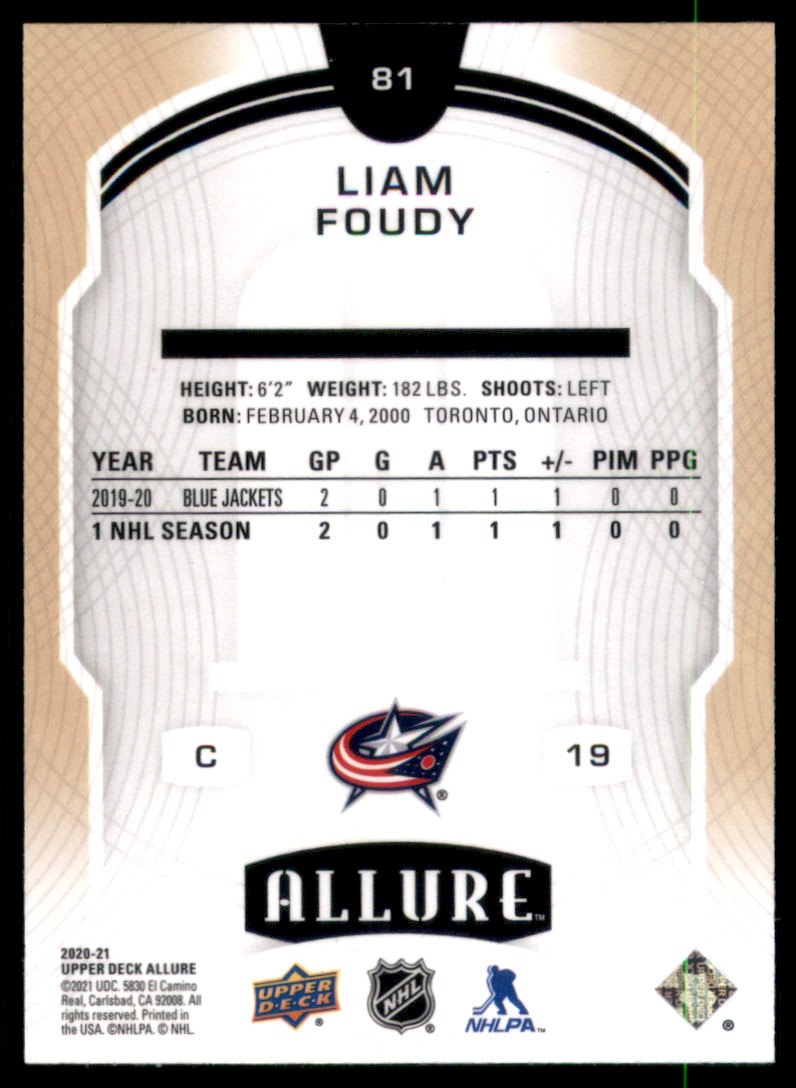 2020-21 Upper Deck Allure Liam Foudy RC #81 on Kronozio
