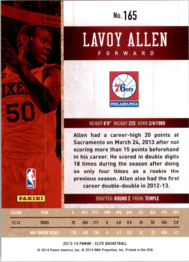 2013-14 Elite Lavoy Allen #165 on Kronozio