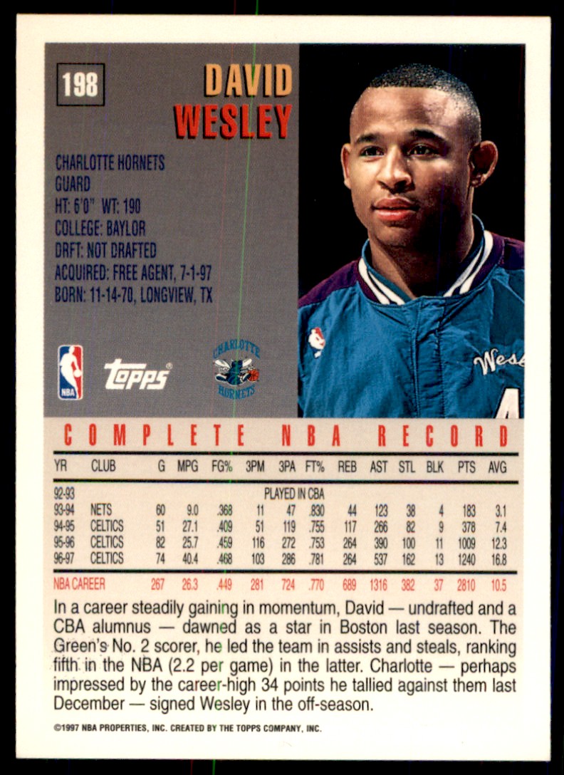 1997-98 Topps David Wesley #198 on Kronozio