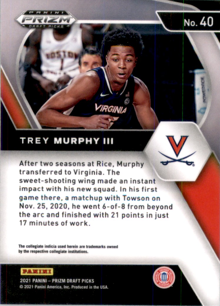 2021-22 Panini Prizm Draft Picks Trey Murphy III #40 on Kronozio
