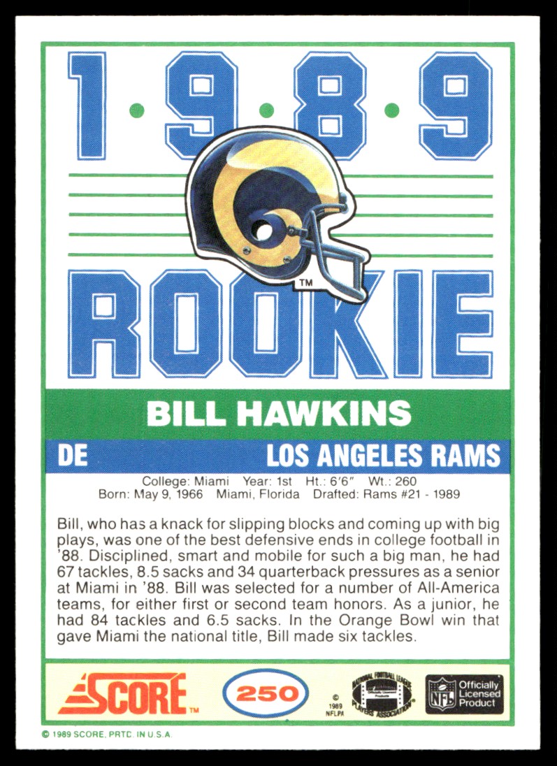 1989 Score Bill Hawkins #250 on Kronozio