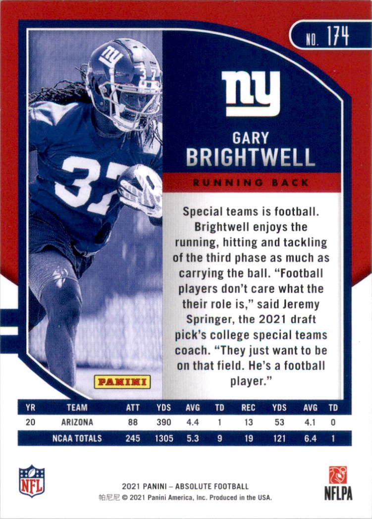 2021 Absolute Gary Brightwell RC #174 on Kronozio