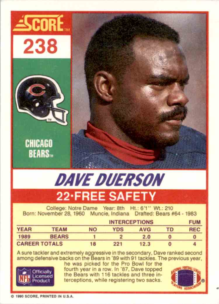1990 Score Dave Duerson #238 on Kronozio