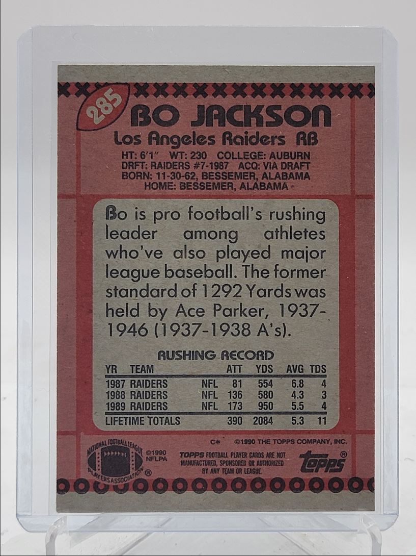 1990 TOPPS FOOTBALL LAS VEGAS RAIDERS #285 BO JACKSON on Kronozio