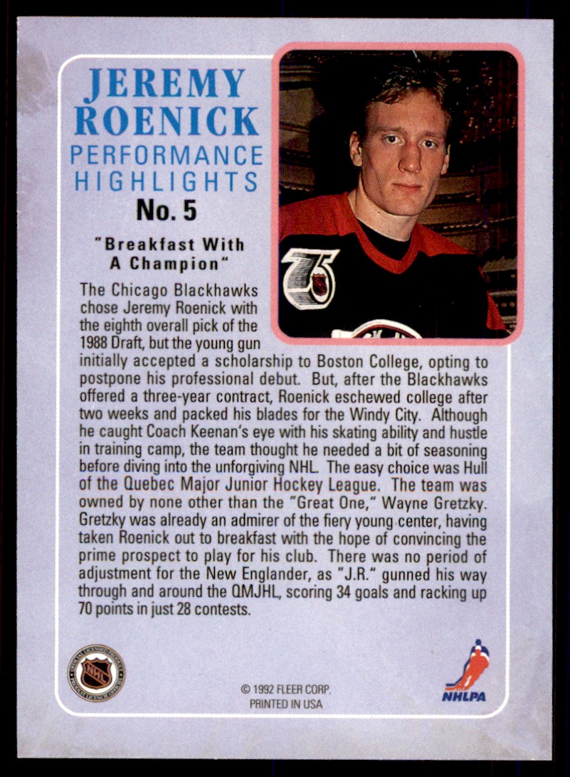 1992-93 Fleer Ultra Performance Highlights Jeremy Roenick #5 on Kronozio