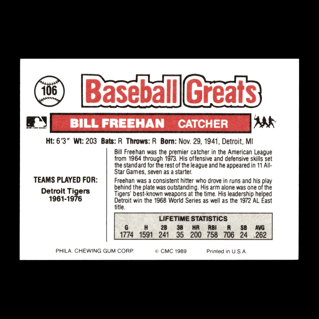 1989 Swell Baseball Greats 99 Bill Freehan #106 on Kronozio
