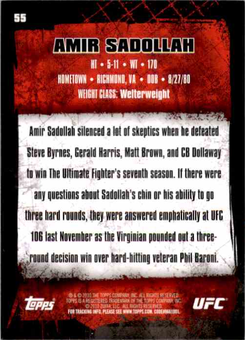 2010 Topps UFC MMA Trading Card Amir Sadollah #55 on Kronozio