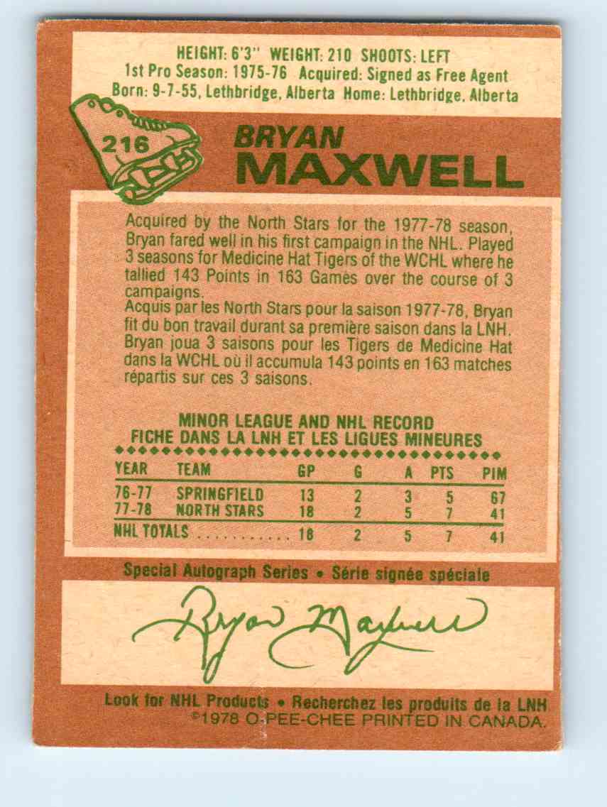 1978-79 O-Pee-Chee Bryan Maxwell #216 on Kronozio