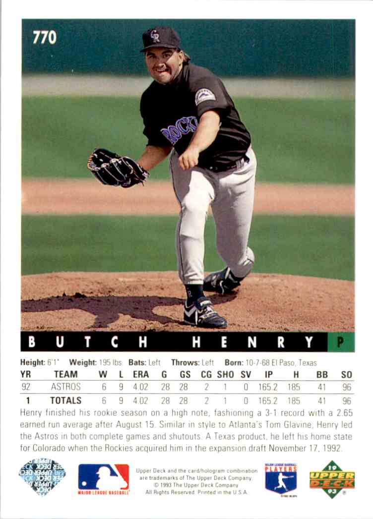 1993 Upper Deck Series 2 Butch Henry #770 on Kronozio