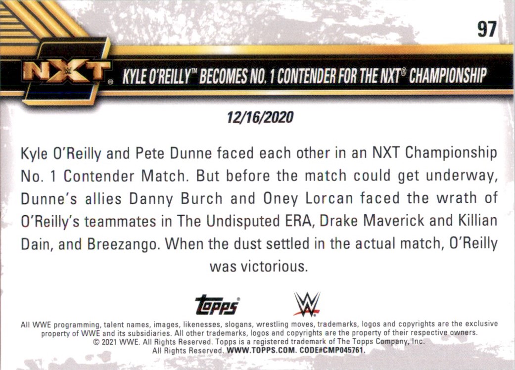 2021 Topps WWE NXT Kyle O'Reilly Becomes No. 1 Contender for the NXT ...