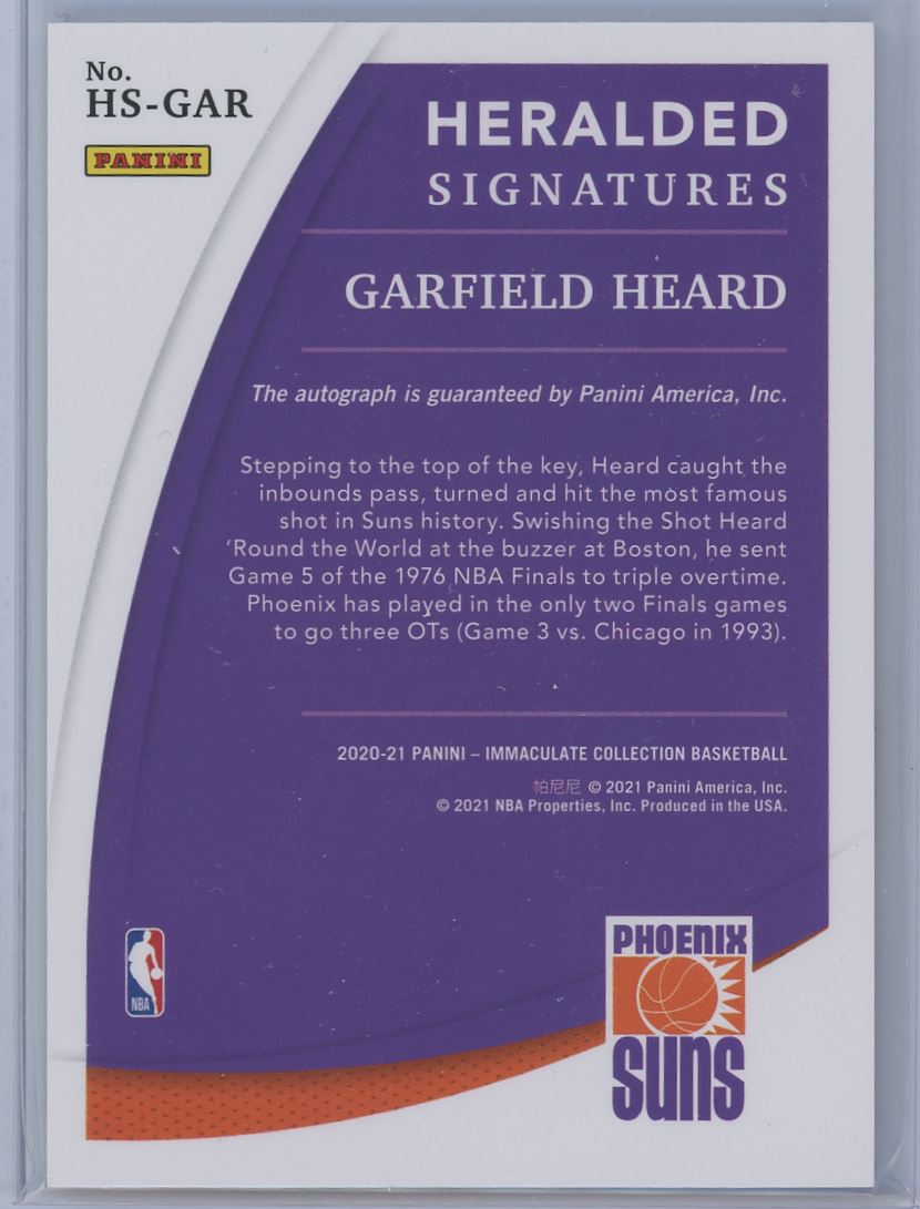 2020-21 Immaculate Collection Heralded Gold Garfield Heard #6 on Kronozio