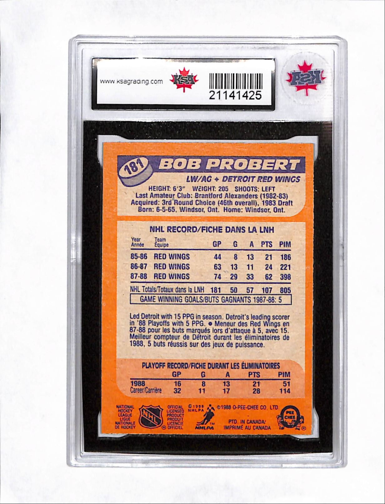1988-89 O-Pee-Chee Bob Probert #181 on Kronozio