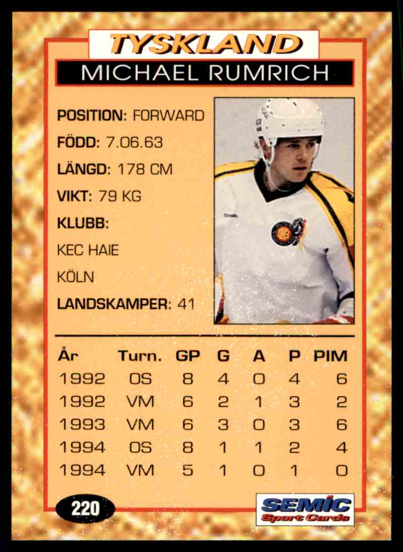 1994-95 Semic Michael Rumrich #220 on Kronozio
