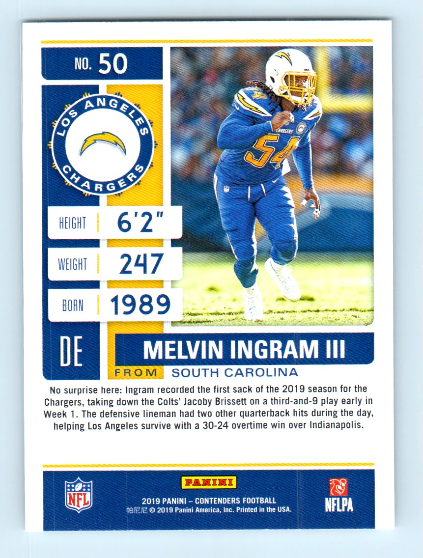 2019 Panini Contenders Melvin Ingram III #50 on Kronozio
