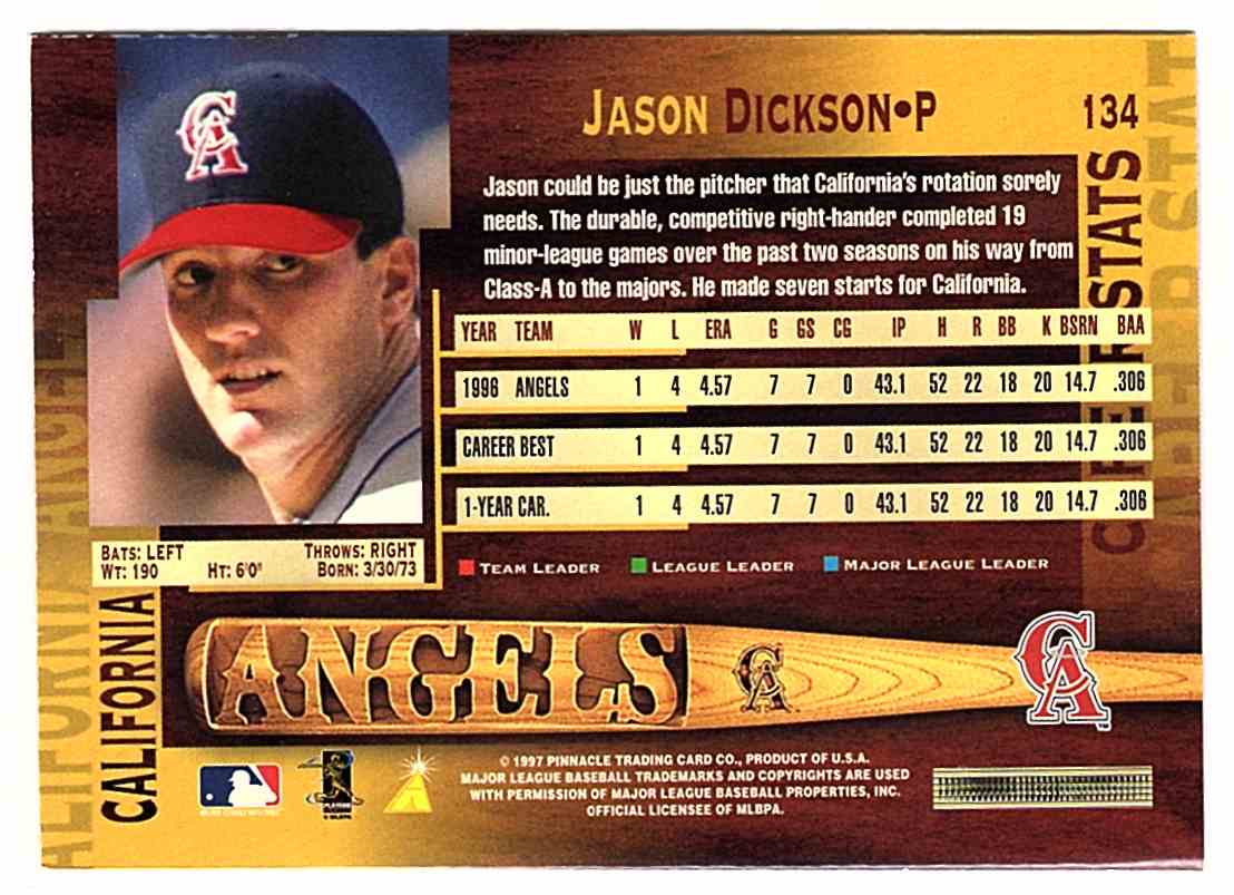 1997 Pinnacle Jason Dickson #134 on Kronozio