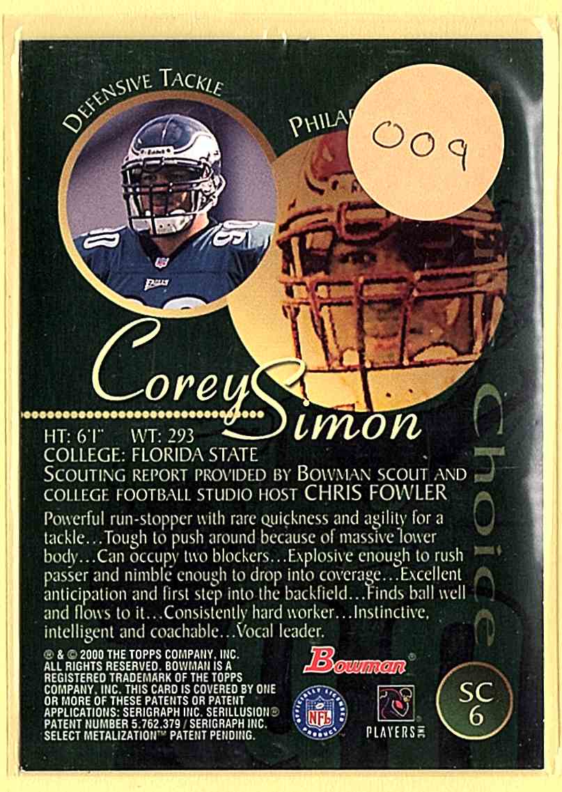 2000 Bowman Scout's Choice Corey Simon #SC6 on Kronozio