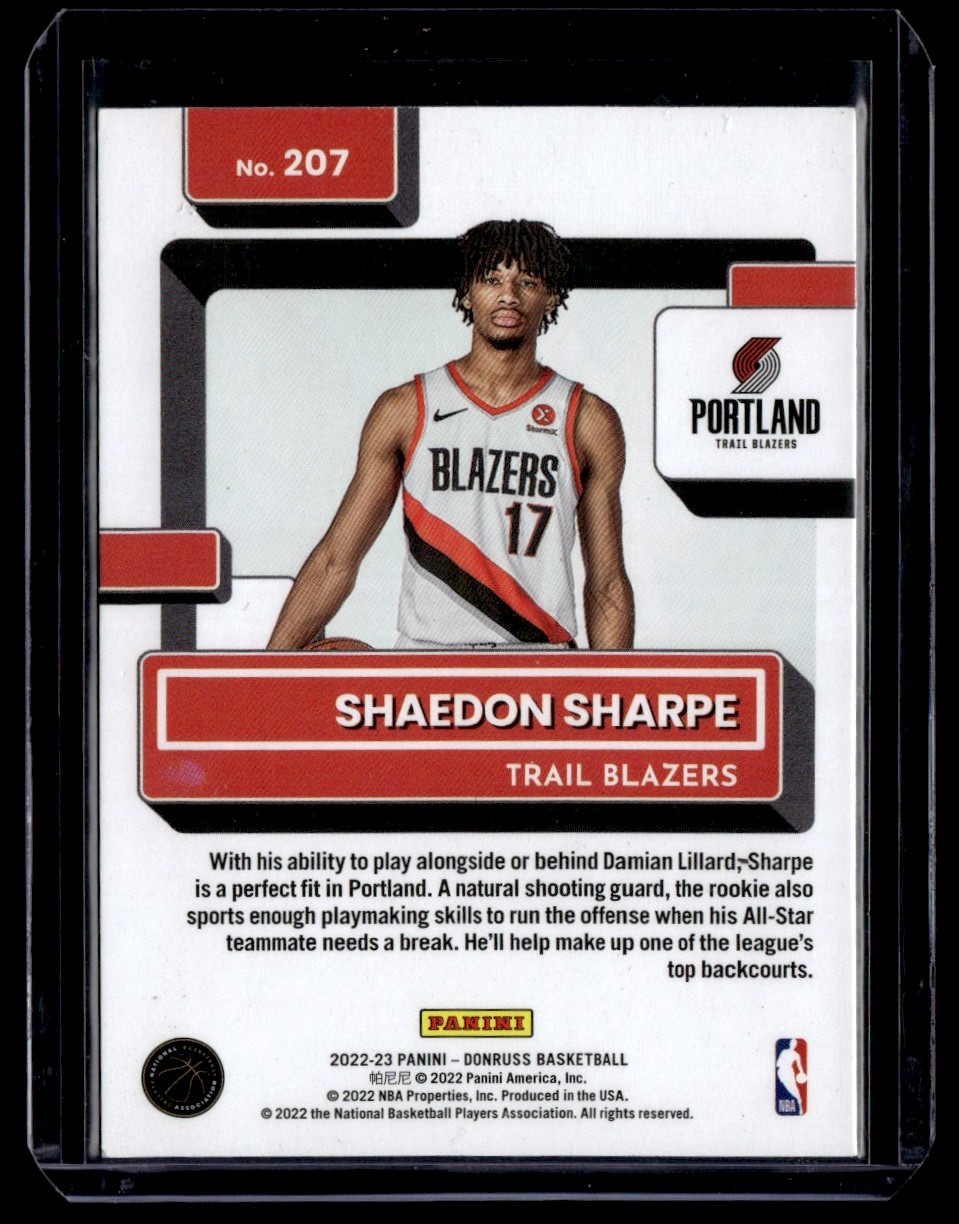 2022-23 Donruss Rated Rookies Green Laser Shaedon Sharpe #207 on Kronozio