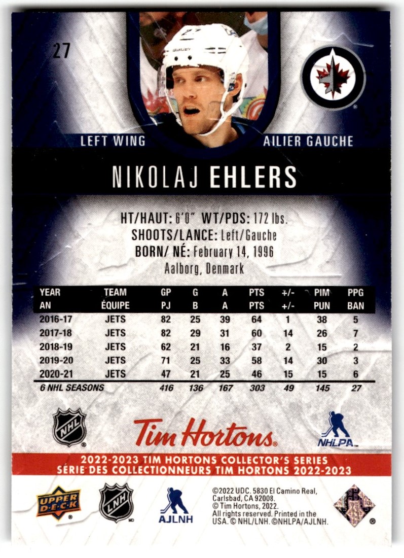 2022-23 Upper Deck Tim Hortons Nikolaj Ehlers #27 on Kronozio
