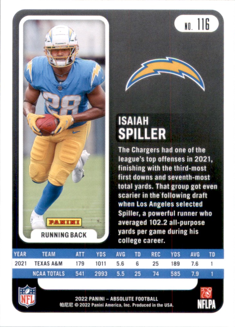 2022 Absolute Green Isaiah Spiller #116 on Kronozio