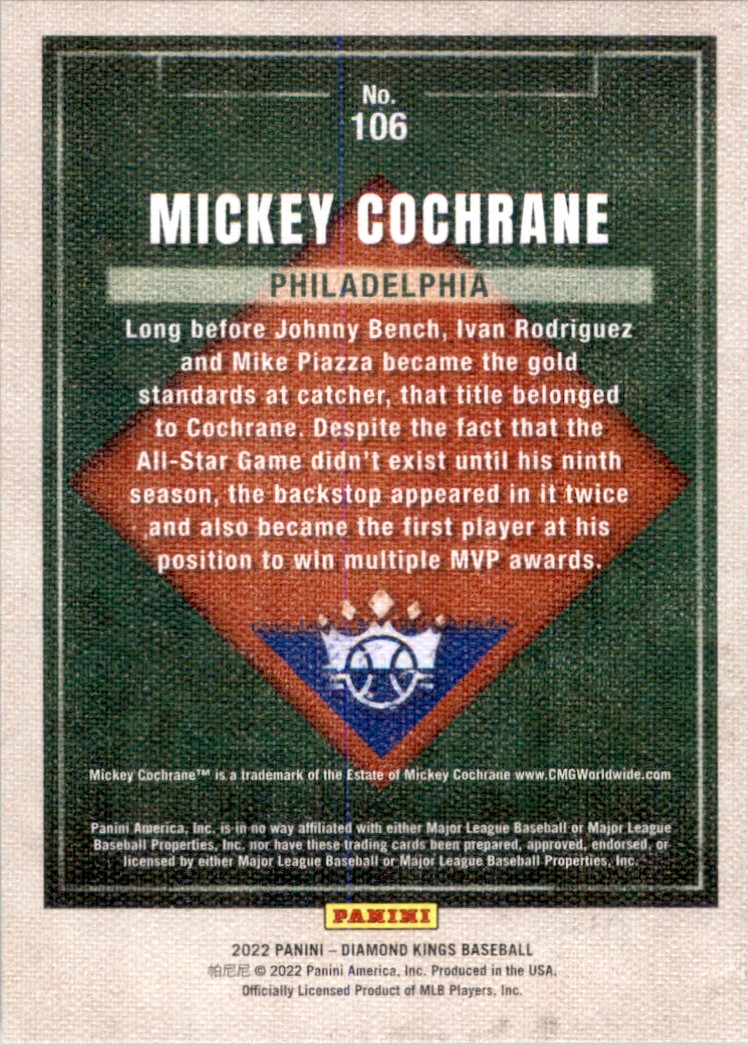 2022 Diamond Kings Baseball Card Mickey Cochrane SP #106 on Kronozio