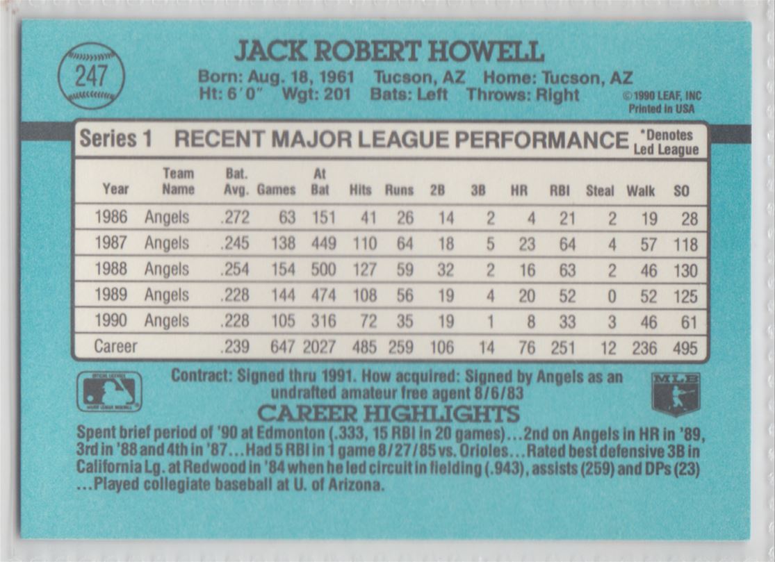 1991 Donruss Jack Howell #247 on Kronozio