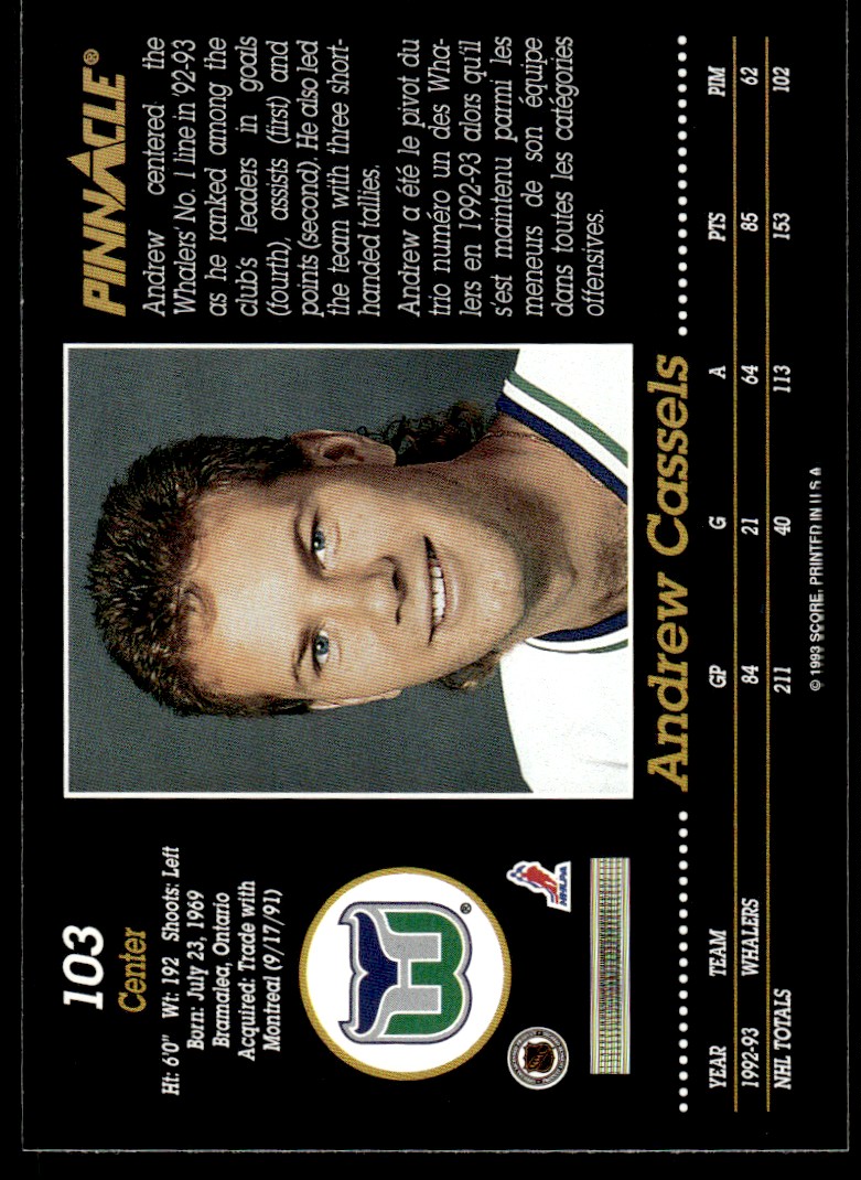 1993-94 Pinnacle ! Andrew Cassels #103 on Kronozio