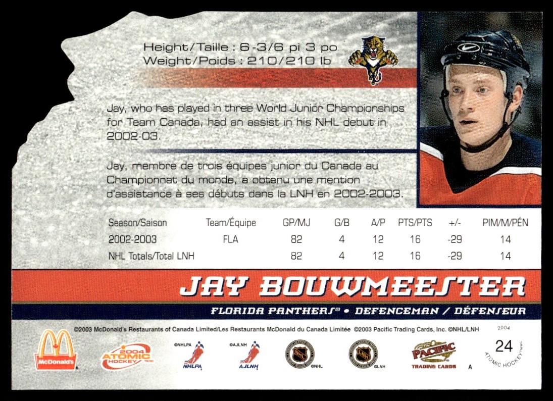 2002-03 Pacific McDonald's Jay Bouwmeester #24 on Kronozio