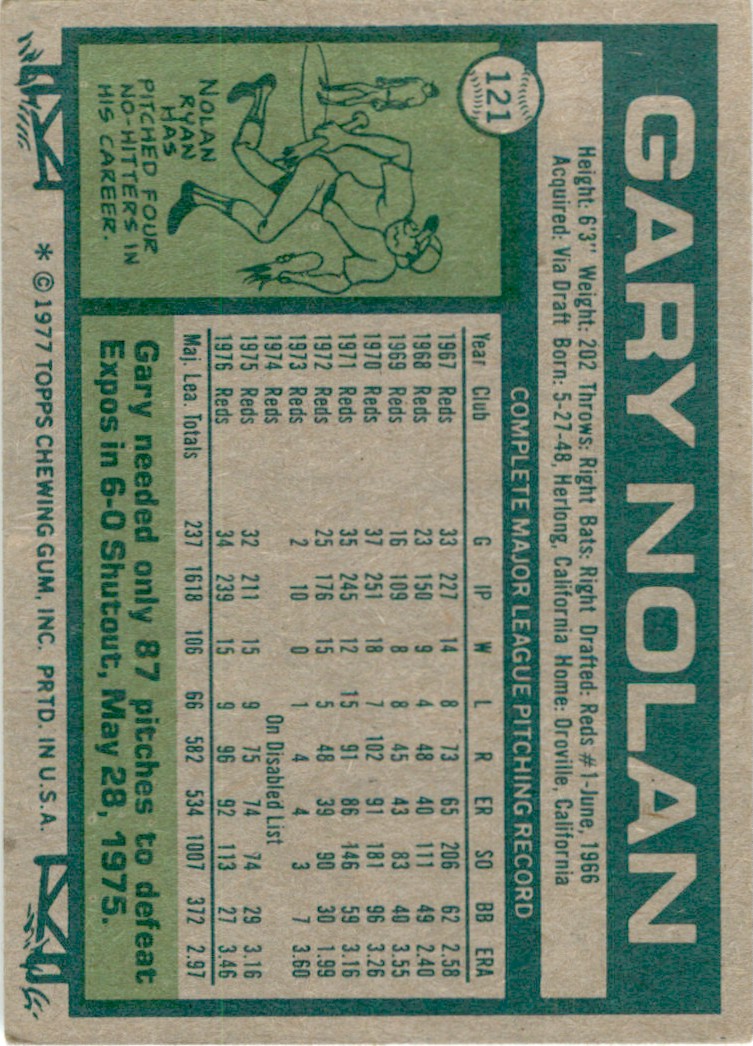 1977 Topps Topps Gary Nolan #121 on Kronozio