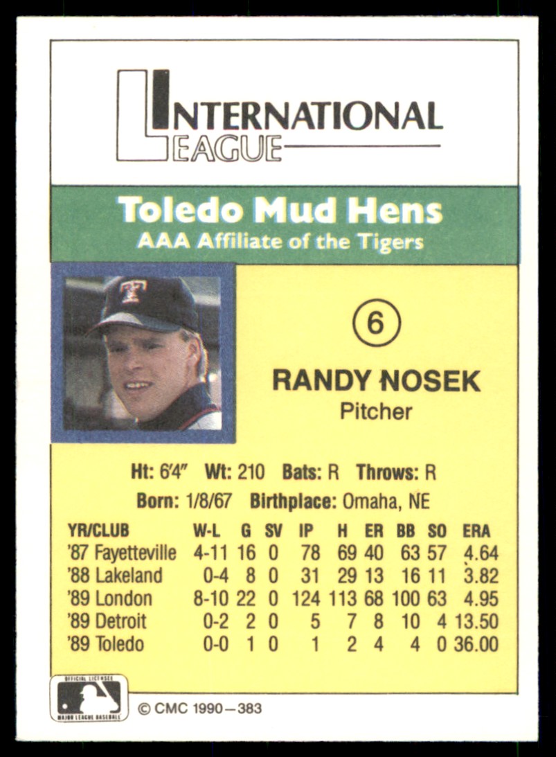 1990 CMC Toledo Mud Hens Randy Nosek #6 on Kronozio