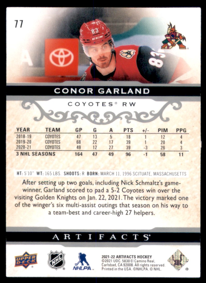 2021-22 Artifacts Conor Garland #77 on Kronozio