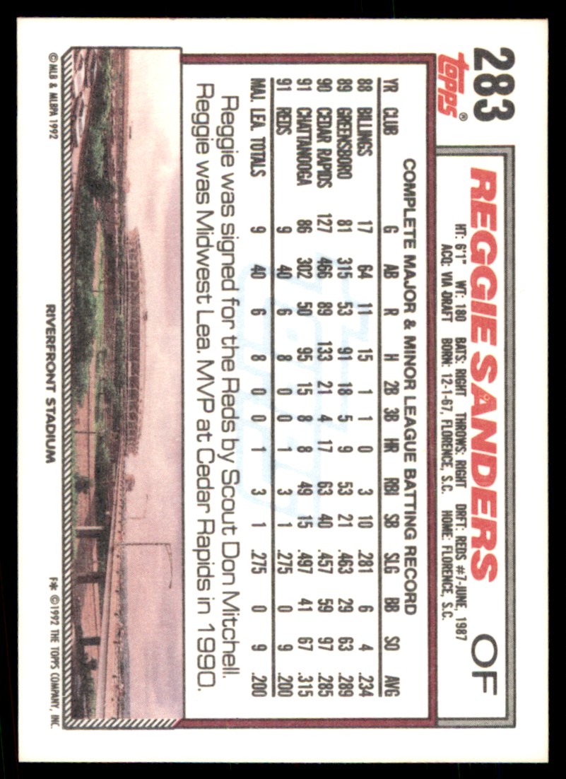 1992 Topps Reggie Sanders #283 on Kronozio