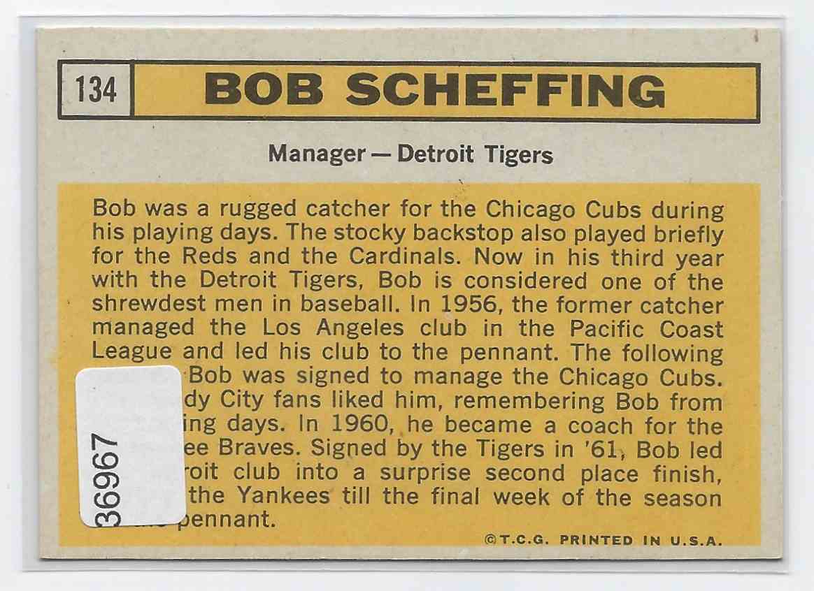 1963 Topps Baseball Card Bob Scheffing Mg #134 on Kronozio